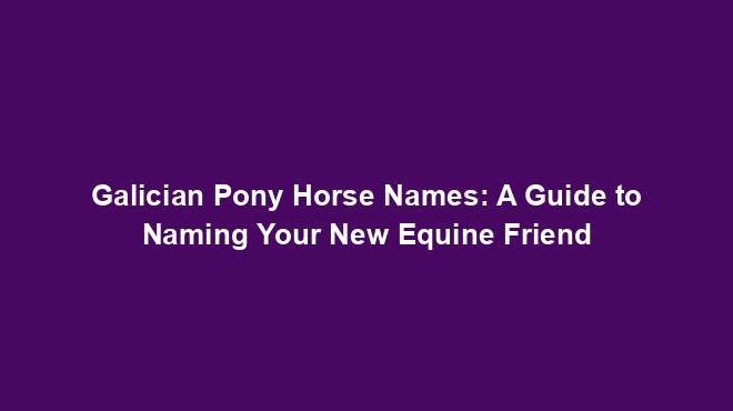 Galician Pony Horse Names: A Guide to Naming Your New Equine Friend ...
