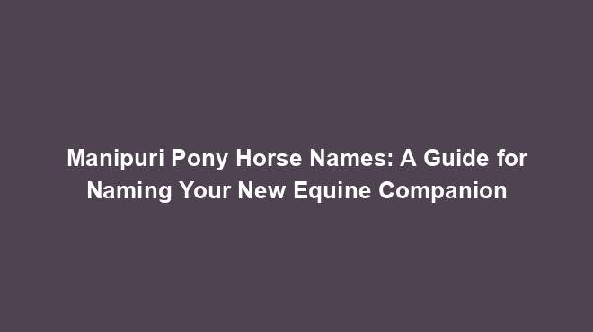 Manipuri Pony Horse Names: A Guide for Naming Your New Equine Companion ...